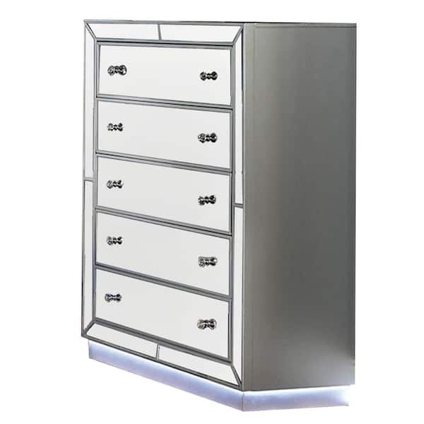 Benjara Silver 5-Drawer 38 in. Wide Chest of Drawers Dresser with ...