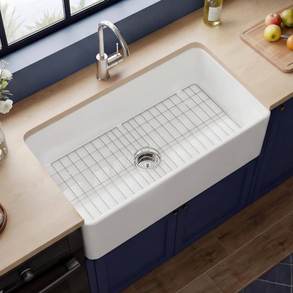 Kuomih Farmhouse Series 33 in. Apron Front Kitchen Sink Single Bowl ...