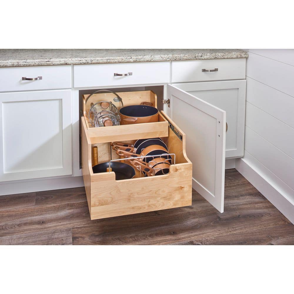 Rev-A-Shelf Wood Base Cabinet Cookware Pullout Organizer w/ Soft-Close ...