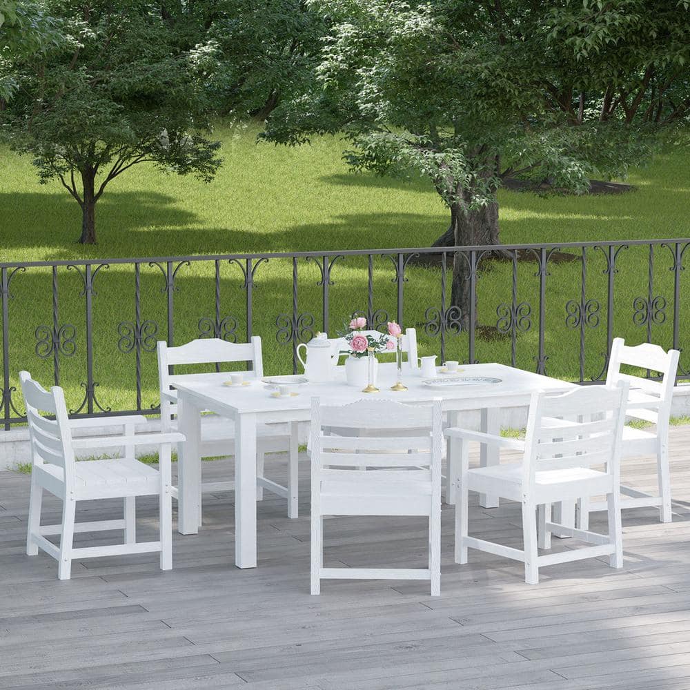 HOTEBIKE 2 Pcs Outdoor White Dining Chair Set, Imitation Wood Grain ...