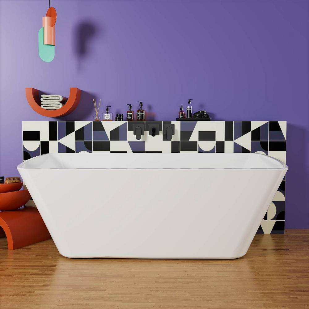 INSTER 59 in. Luxury Rectangle Acrylic Freestanding Flatbottom Non ...