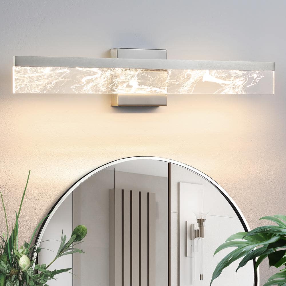KAISITE 24 in. 1-Light Brushed Nickel LED Vanity Light Bar Wall Sconce ...