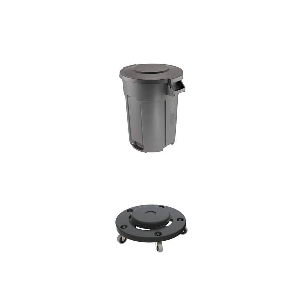 32 Gal. Grey Outdoor Vented Trash Can with Domed Lid and Trash Can ...