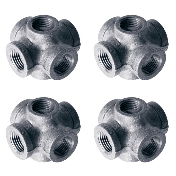 PIPE DECOR 1/2 in. 6-Way Black Iron Cross with Double Side Outlet ...