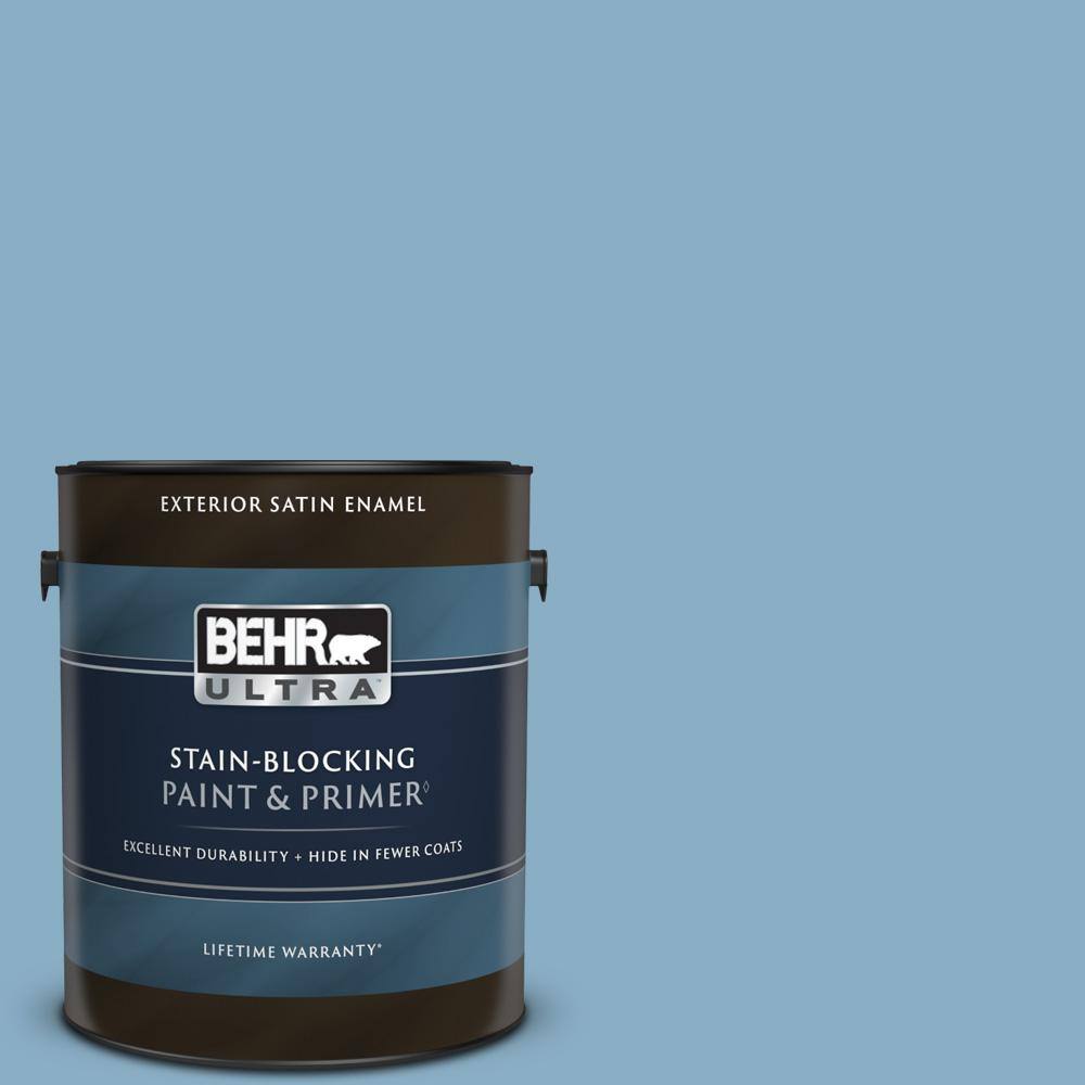 BEHR ULTRA 1 gal. #S500-4 Chilly Blue Satin Enamel Exterior Paint ...