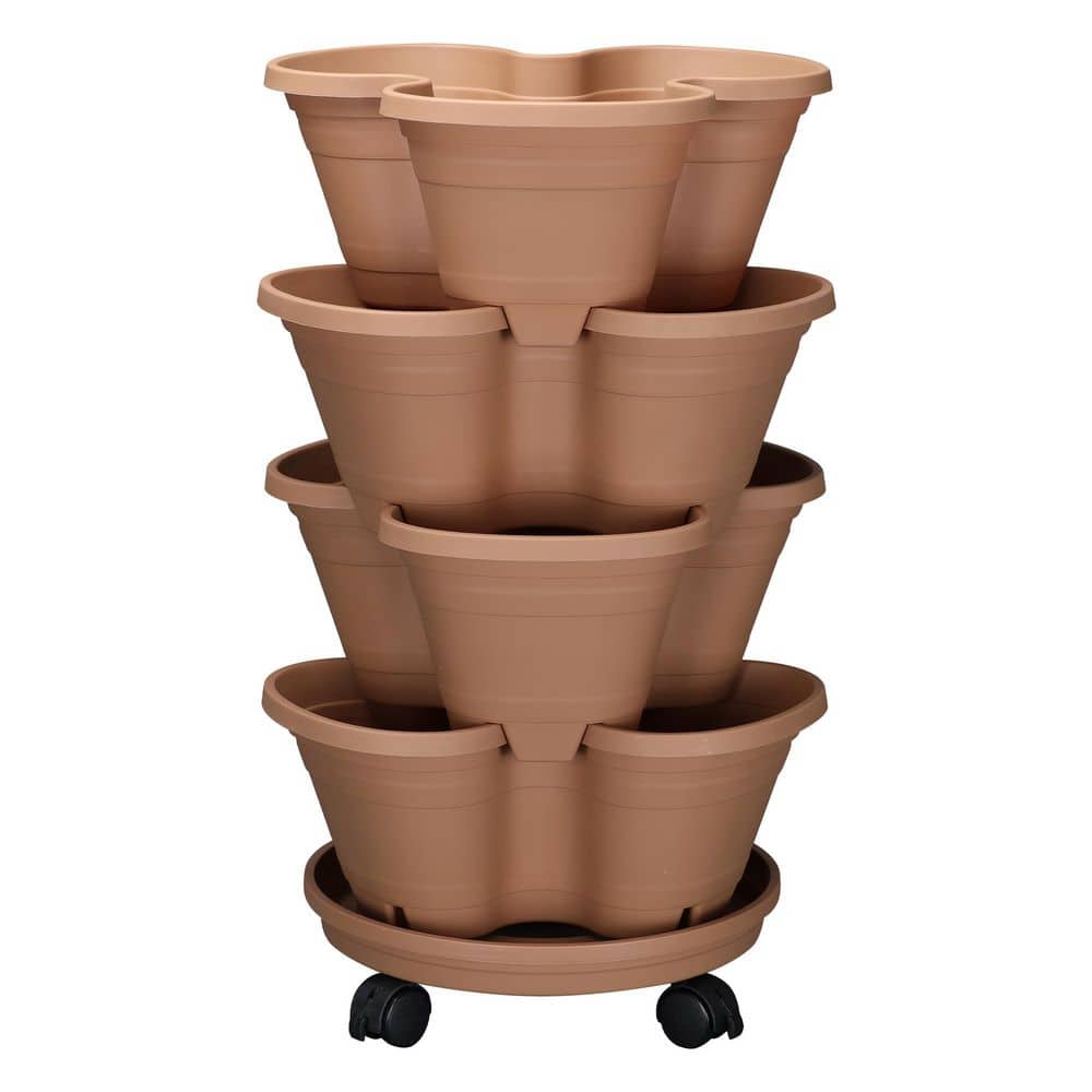 Vigoro 15 in. W Landan Medium Terracotta Resin Tiered Planter ...