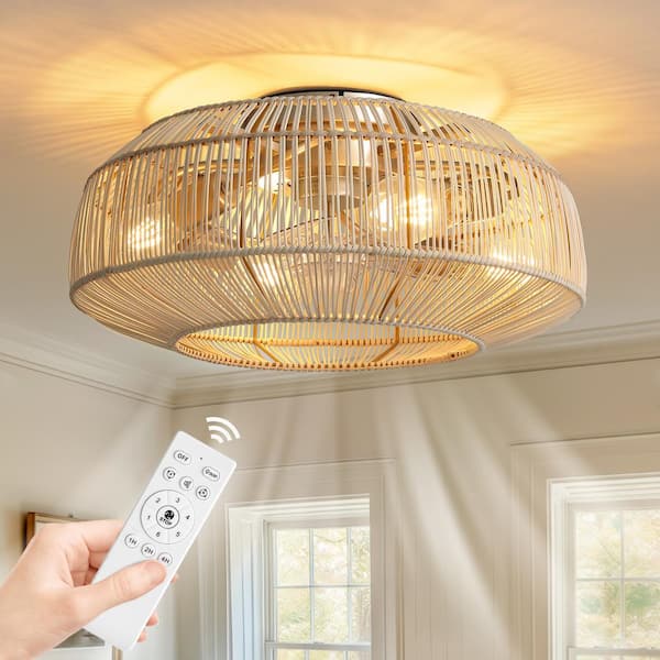 Pacific Core 20 in. 4-Lights Indoor Gold Rattan Flush Mount Ceiling Fan ...