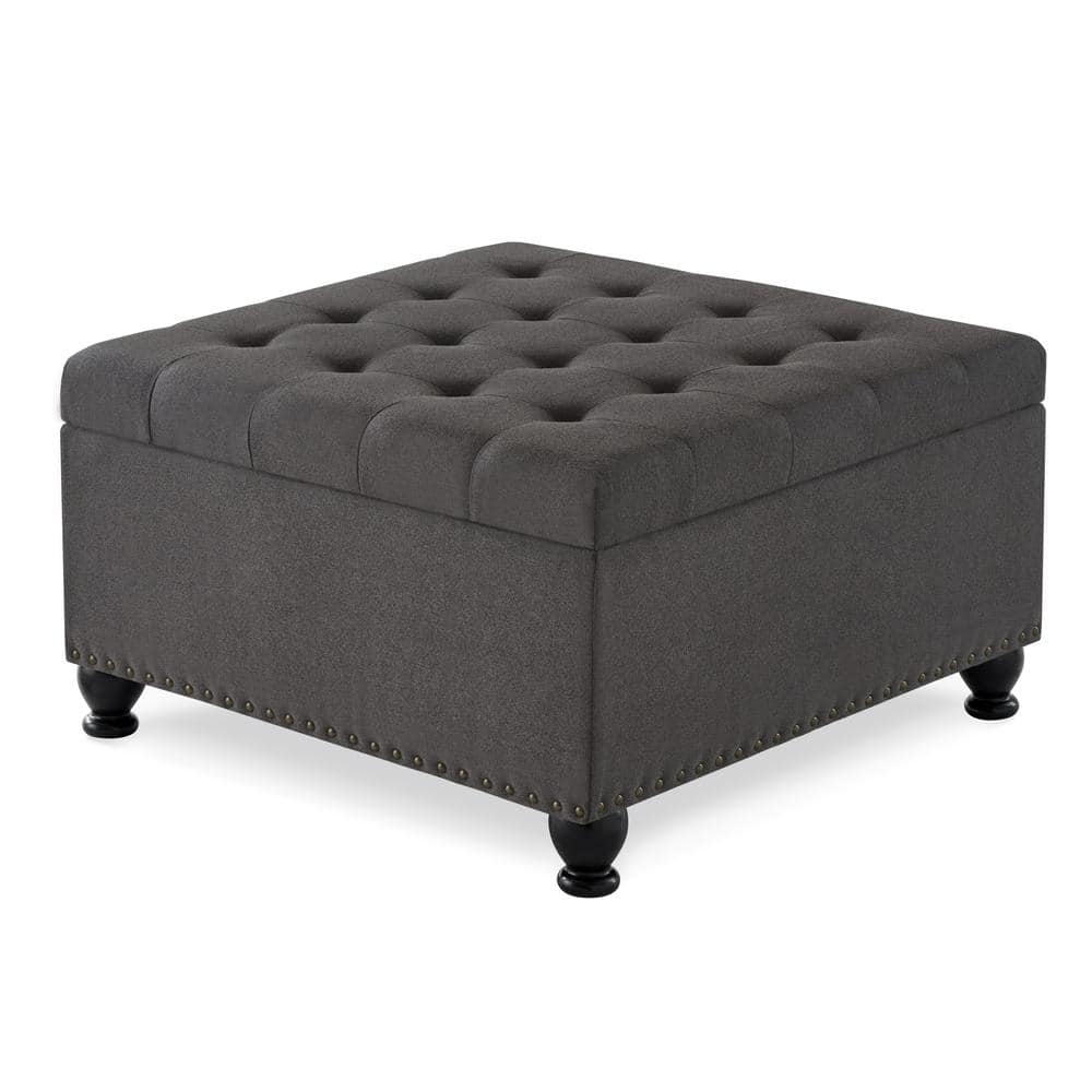 Tileon Large Square Storage Table with Wood Legs, Upholstered Tufted ...