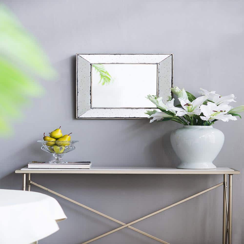 18.1 in. W x 18.1 in. H Square Framed Distressed Silver Accent Mirror ...