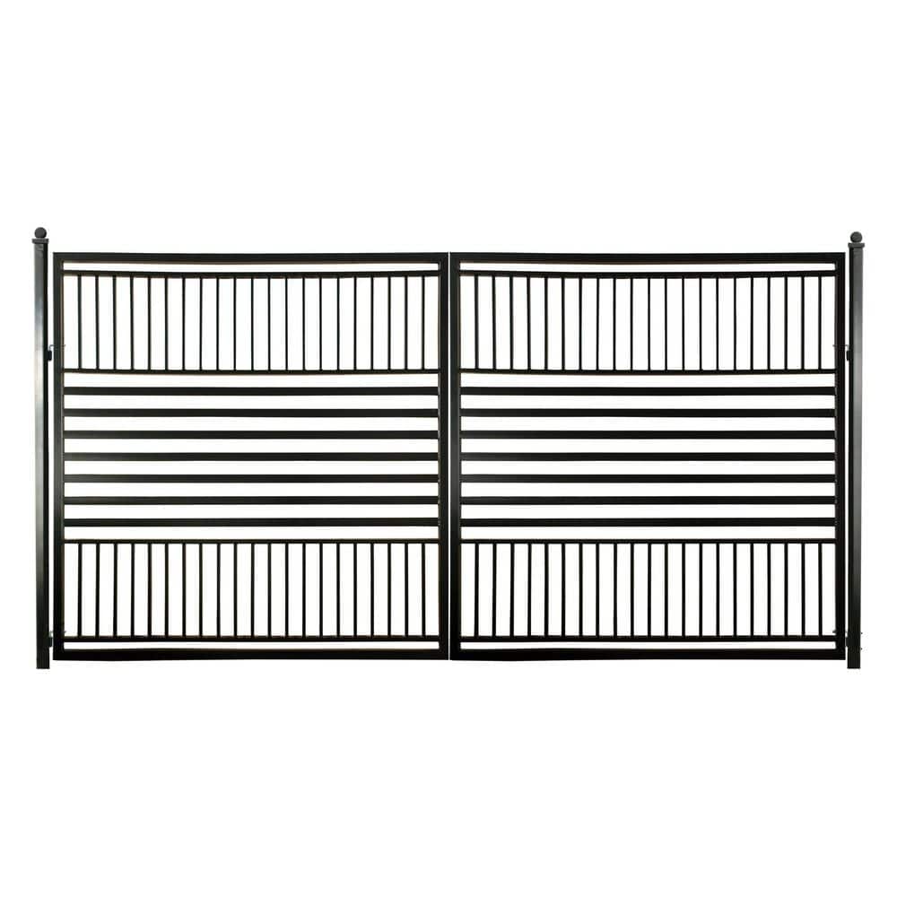 ALEKO 14 ft. x 6 ft. Barcelona Black Metal Steel Dual Swinging Driveway ...