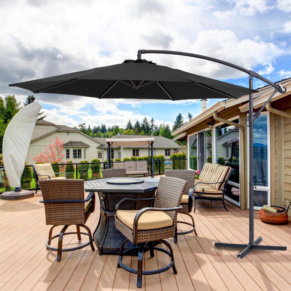Sonkuki 10 ft. Round Outdoor Patio Cantilever Offset Umbrellas in Black ...