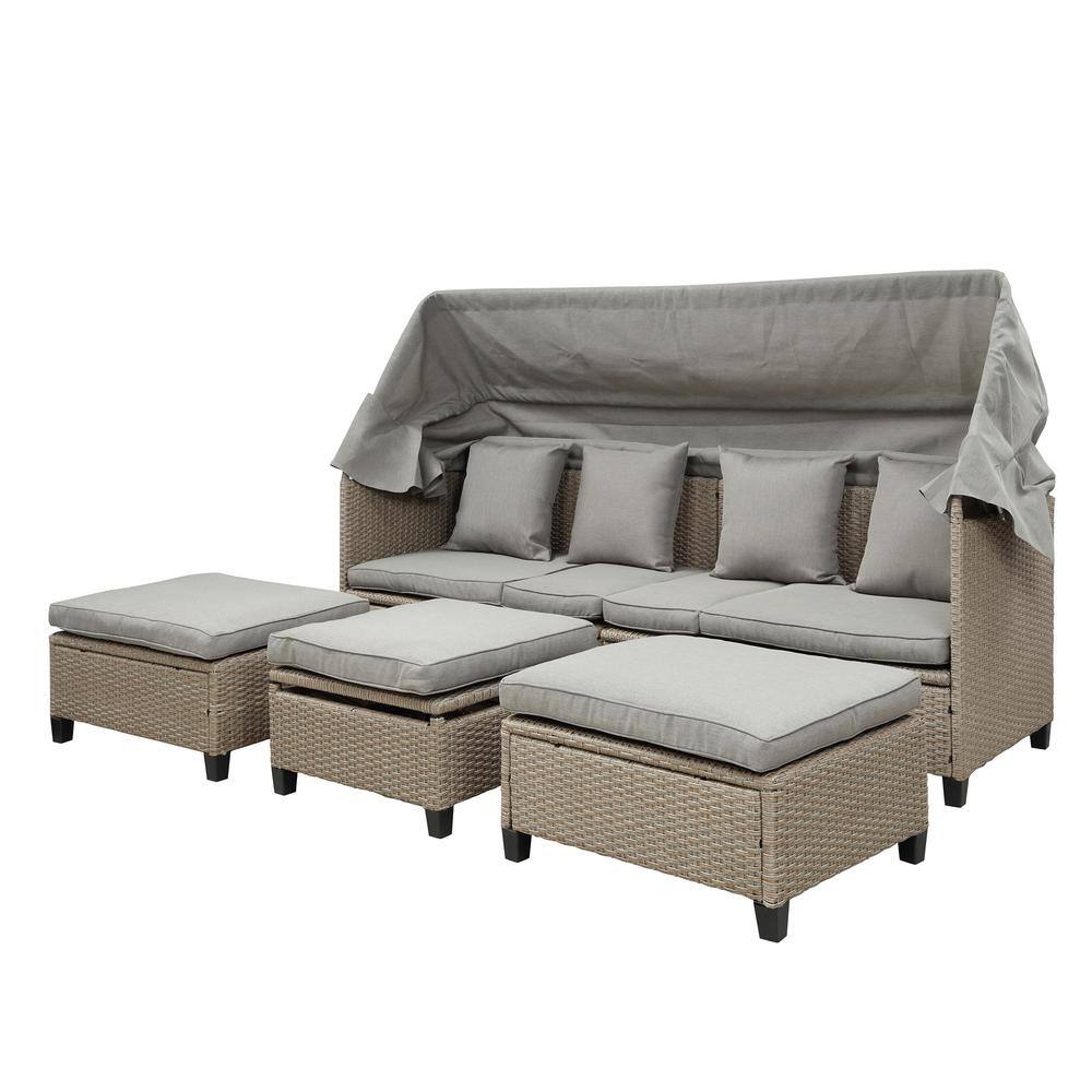 SUNRINX 4-Piece Wicker Patio Outdoor UV-Proof Couch Set with ...