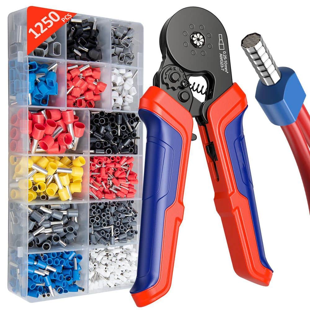 Lukyamzn Complete Ferrule Crimping Tool Set with 1250 PCS Connectors, Adjustable Ratchet Pliers ...