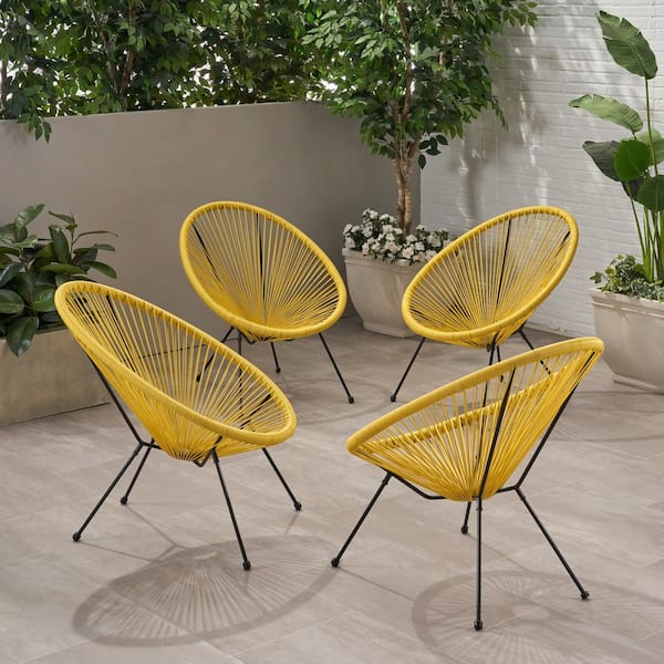 Afoxsos 3-Piece Yellow Rattan Wicker Woven Outdoor Patio Conversation ...