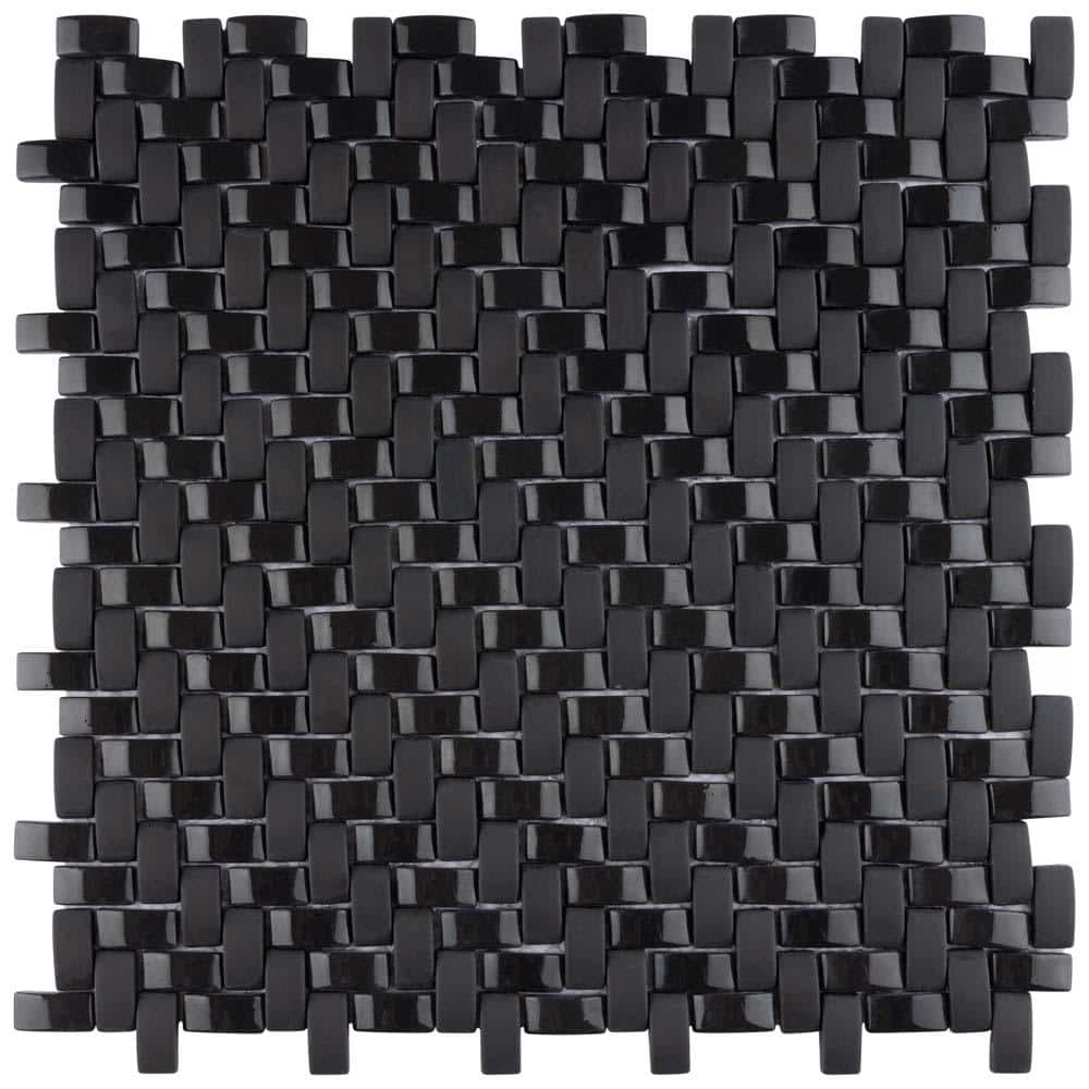 Merola Tile Expressions Weave Black 12-1/4 in. x 12-1/4 in. Glass ...