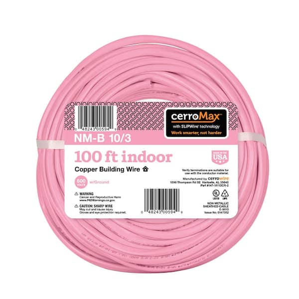 Cerrowire 100 ft. 10/3 Pink Solid CerroMax SLiPWire Copper NM-B Wire ...