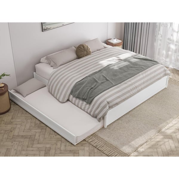 AFI Barcelona White Solid Wood Frame King Panel Platform Bed with Twin XL Trundle AR7888252 ...
