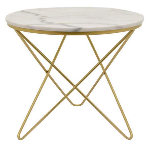 Benjara 23.75 in. Gold Round Marble Plant Stand with 1 Tier BM315703 ...
