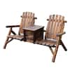 Outsunny Brown Wood Double Adirondack Chair for 2 People with Insert ...
