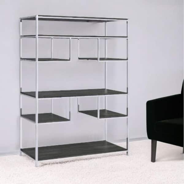 HomeRoots 72 in. Tall Gray, Silver Metal 7 Shelf Standard Bookcase ...