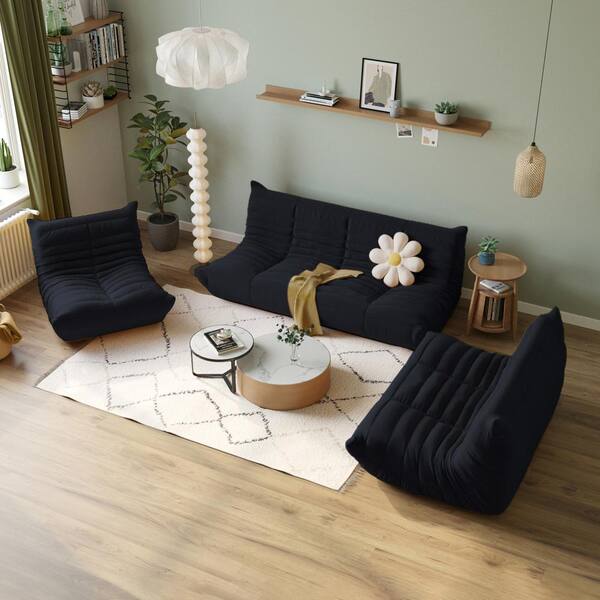 J&E Home 121.95 in. W Armless 3-piece Teddy Velvet Modular 6-Seater ...