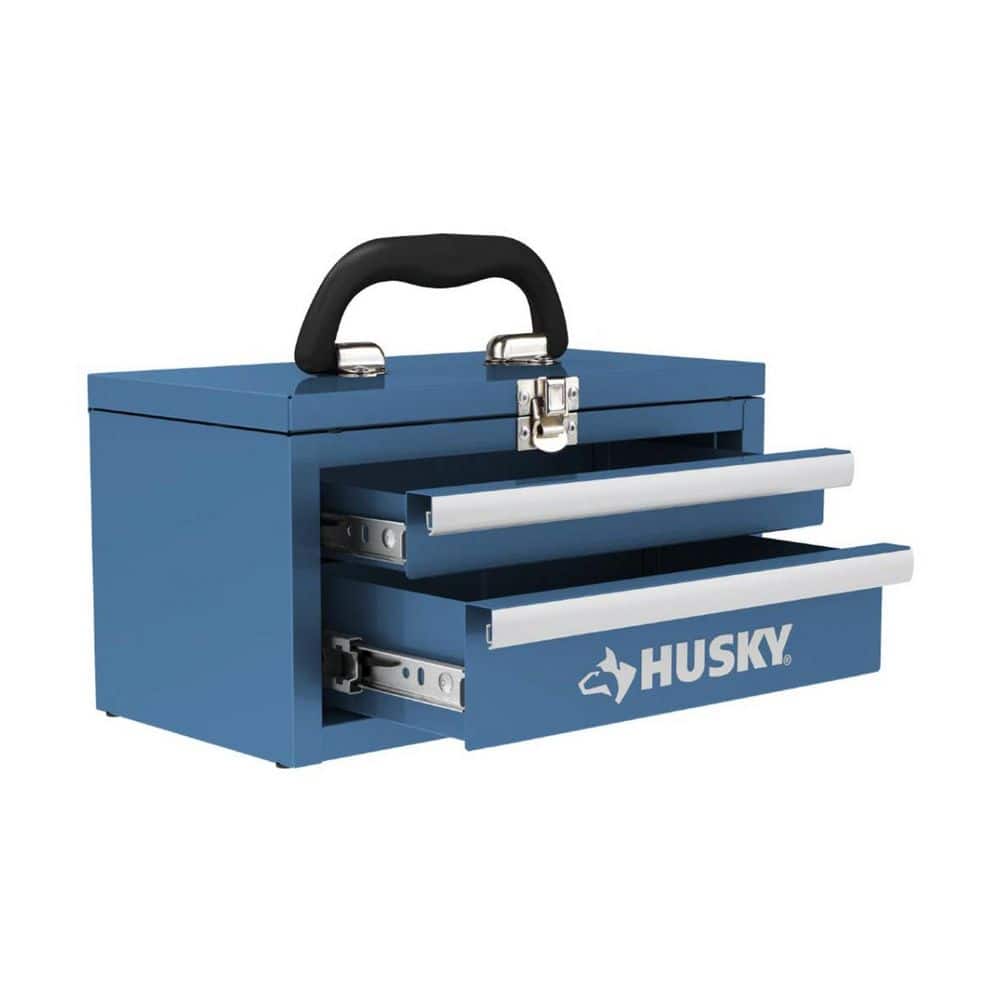 Husky 10 in. Cadet Gray Metal Mini Portable Tool Box with 2-Drawers 690 ...