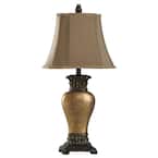 StyleCraft 30 in. Brown/Bronze/Gold/Amber Table Lamp with Taupe Fabric ...