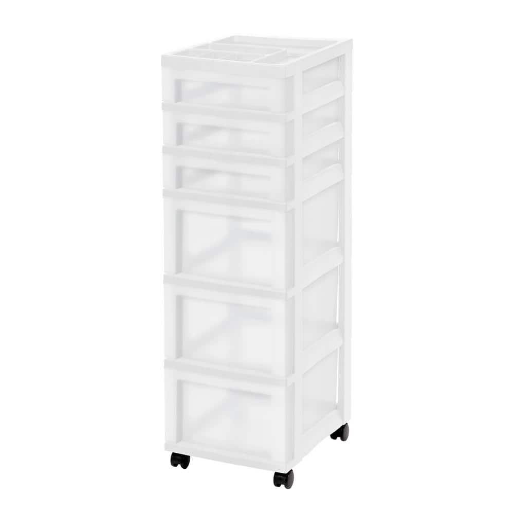 IRIS 6 Drawer Storage Cart with Organizer Top, White and Pearl (14.25 ...
