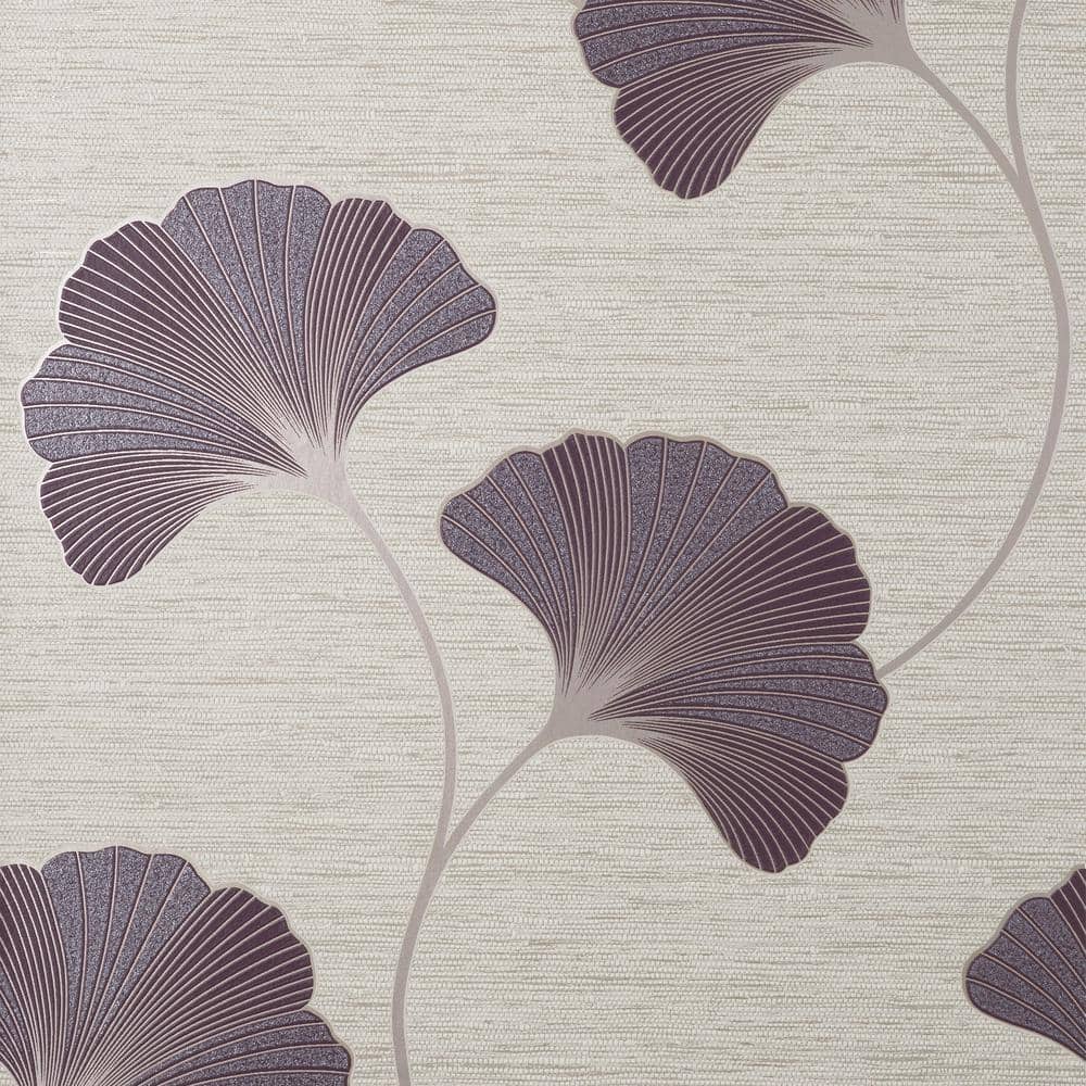 Fine Decor Miya Purple Ginkgo Vinyl Non-Pasted Textured Wallpaper ...