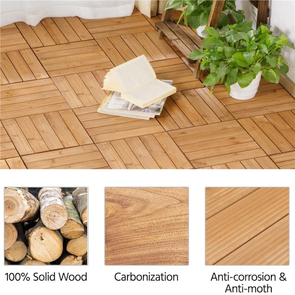 Wood Interlocking Patio Pavers 27 Pieces Acacia Wood Interlocking