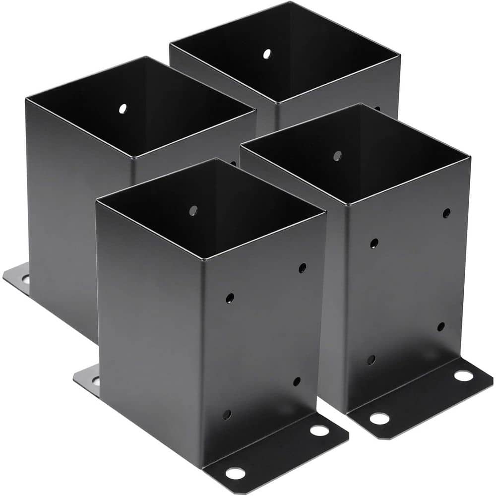 Afoxsos Heavy Duty Metal Black Powder Coated Deck Post Base Brackets (4 ...