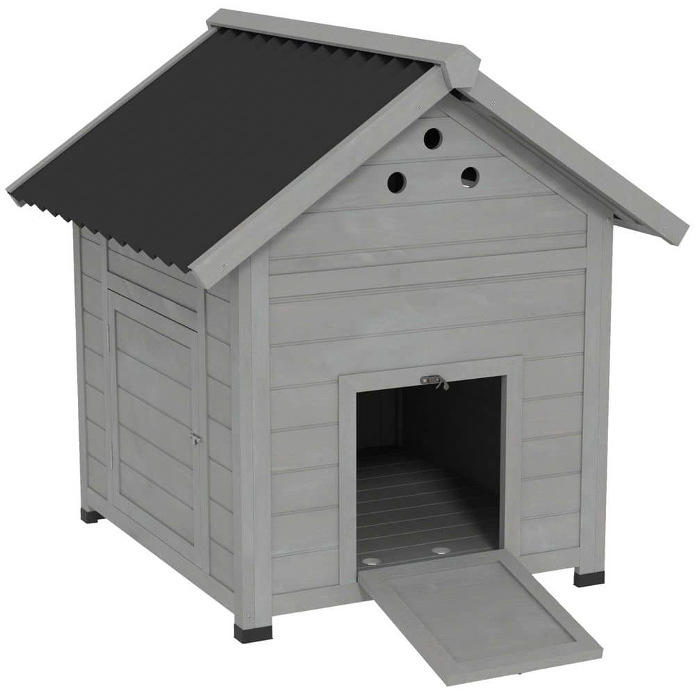 PawHut Duck Coop, Wooden Duck House, Outdoor Small Animal House with ...