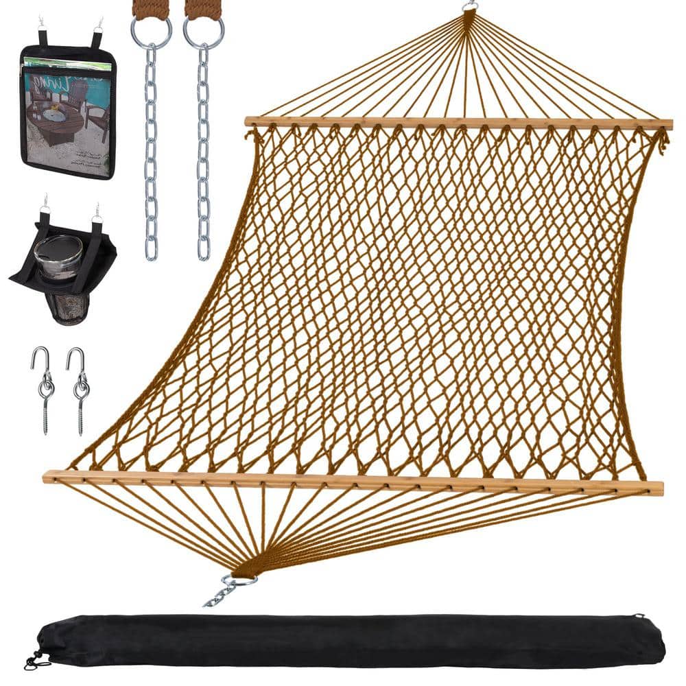 Angel Sar 13 ft. 2-Person Portable Rope Hammock with Spreader Bar, Tree ...
