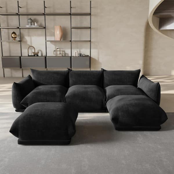 Magic Home 104 in. Flared Arm 5-Piece Chenille 3 Seater Modular ...