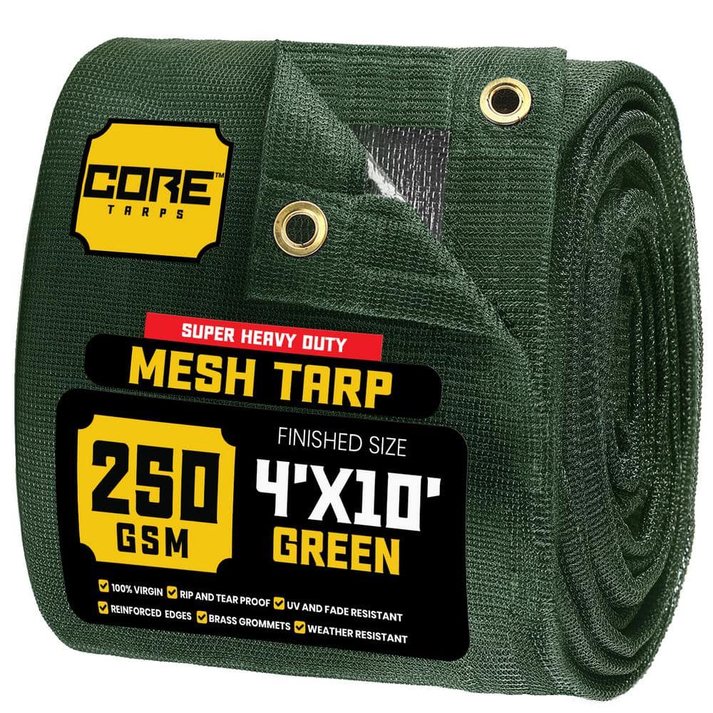 CORE TARPS 4 ft. x 10 ft. Green 250 GSM 7.5 OZ Heavy Duty Mesh Tarp, UV ...