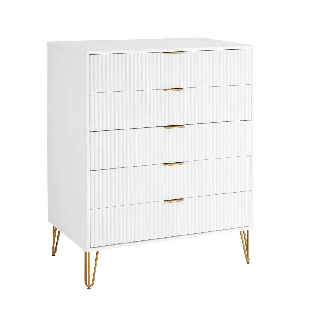 Manhattan Comfort DUMBO White Modern 5-Drawer 35.19 in. W Dresser with ...