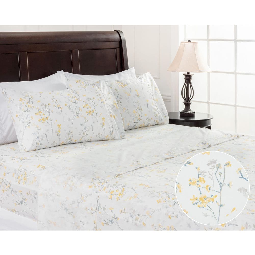 CHANASYA 3-Piece Spring Yellow Floral Pattern Print Microfiber ...