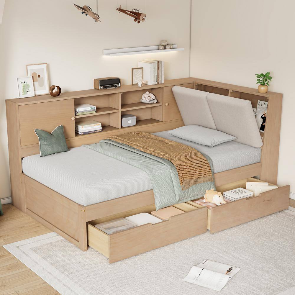 Harper & Bright Designs Natural Full Daybed with Storage Bookcase ...