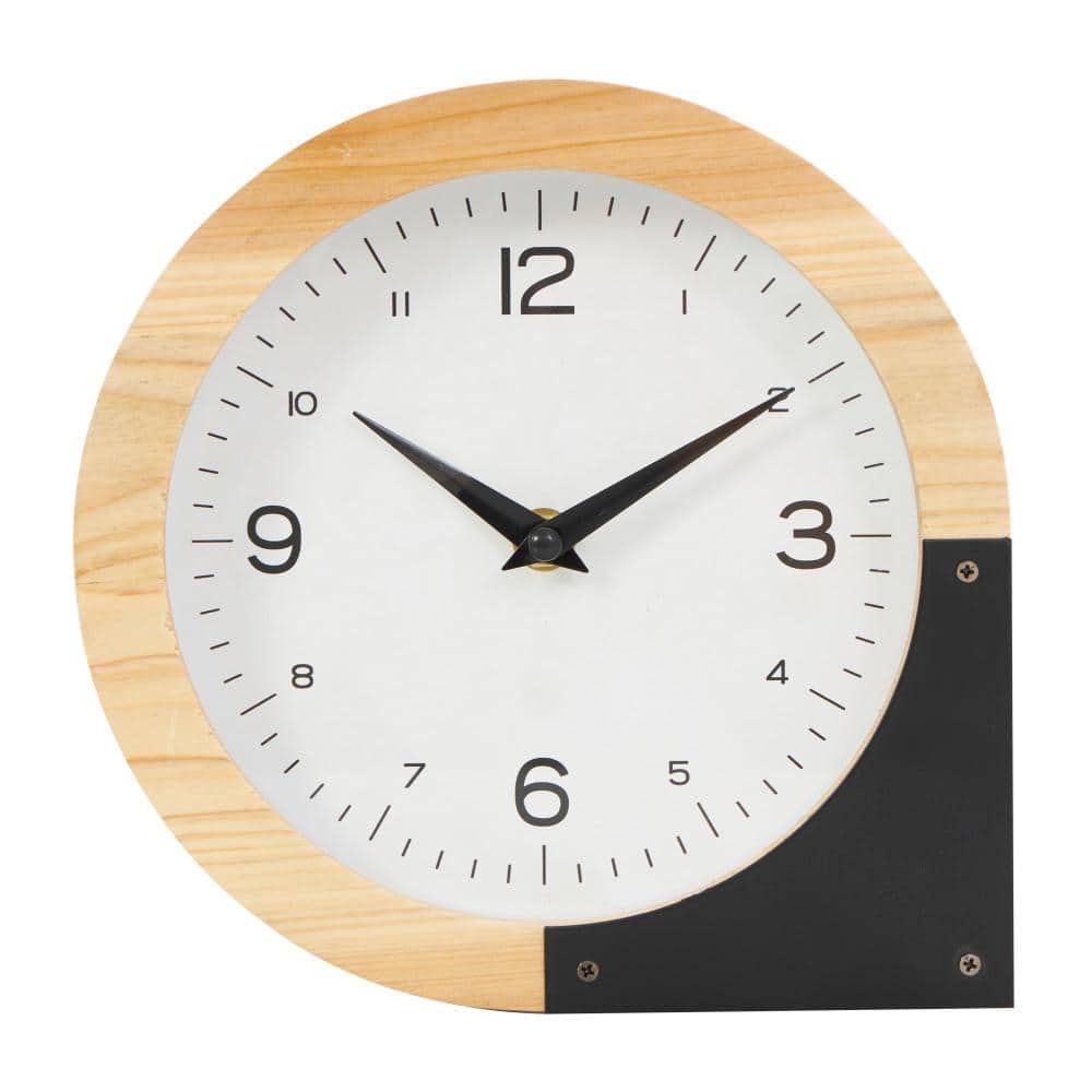 Litton Lane 8 in. x 8 in. Light Brown Wood Round Abstract Clock 044204 ...