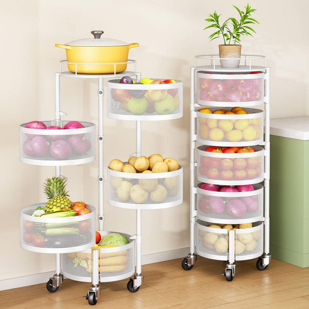 Wudkey 5-Tier White Rotating Storage Rack Cart with Metal Top Lid ...