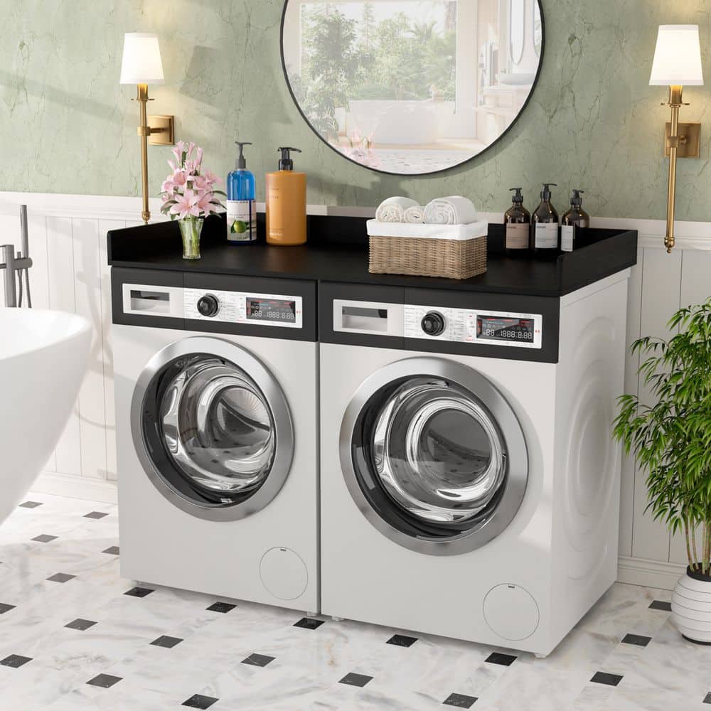 VEIKOUS 54 in. W Bamboo Modern Rectangle Washer and Dryer Countertop ...