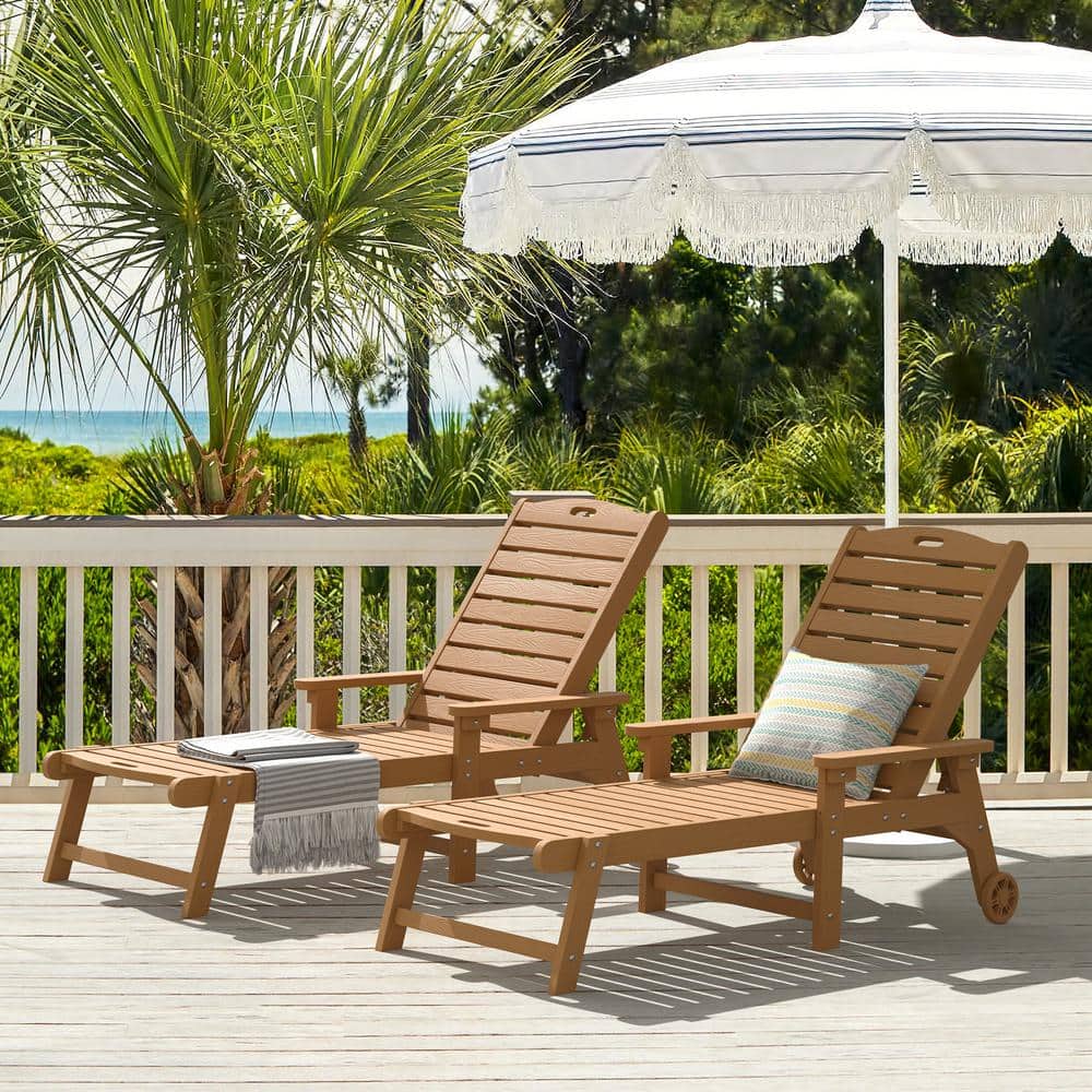 LUE BONA Hampton Teak Patio Plastic Outdoor Chaise Lounge Chair with ...