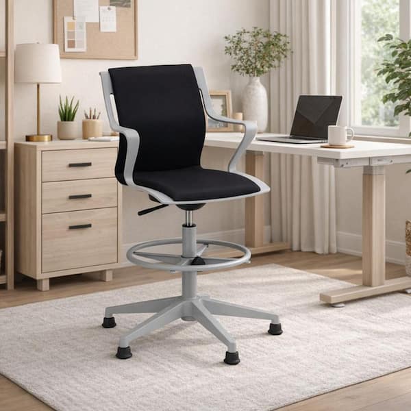LEARNITURE Cascade 43 in. H Black Adjustable-Height Upholstered Plastic ...