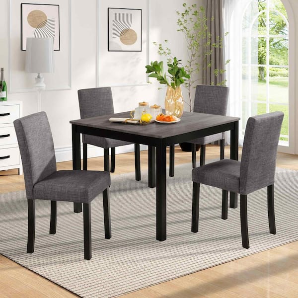 Polibi 5-Piece Square Black/Light Gray Wood Top Dining Room Set Seats 4 ...