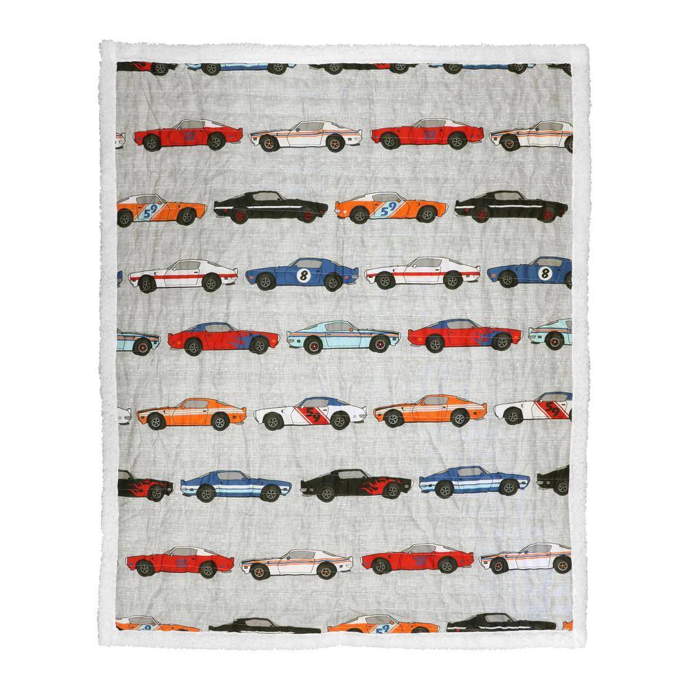 Lush Decor Race Cars Throw Blue/Orange Sherpa 16T000552 - The Home Depot