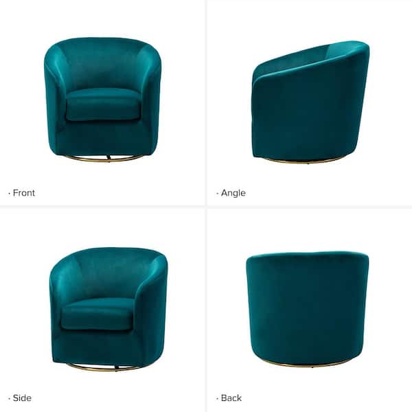 Estefan Teal Comfy Velvet Swivel Barrel Chair with Metal Base