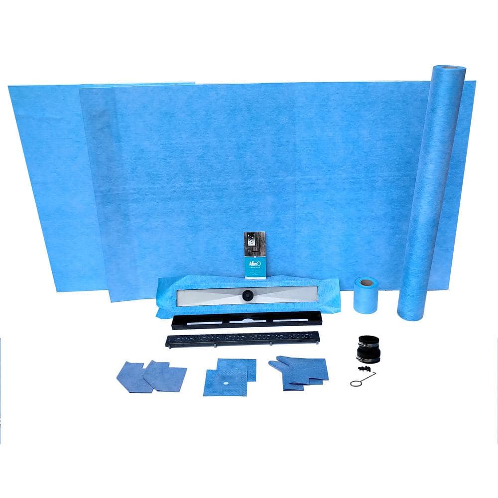 ALINO 36 in. x 87.5 in. Linear Off-Center Drain Shower Kit with 24 in ...