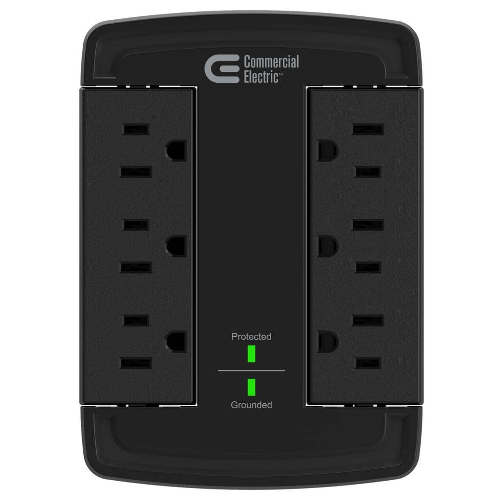 Commercial Electric 6-Outlet Wall Mounted Swivel Surge Protector, Black ...