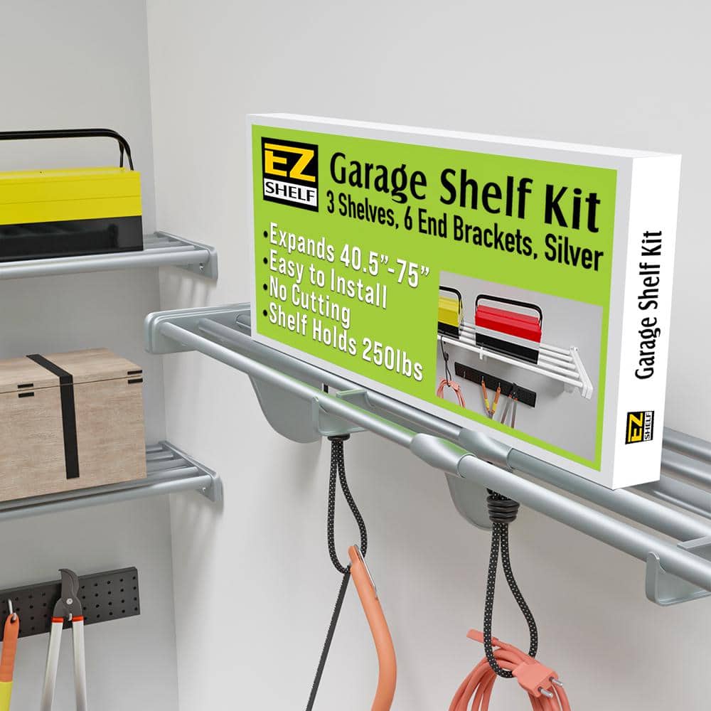 EZ Shelf 40 in. - 75 in. Metal 3-Expandable Garage Shelf in Silver (Set ...