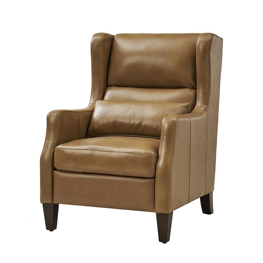 JAYDEN CREATION Ovill Camel Modern Genuine Leather Wingback Armchair ...